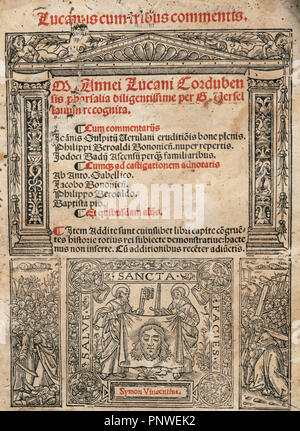 Lucan (39-65). Latin poet. Pharsalia. Cover of the edition of 1541 ...
