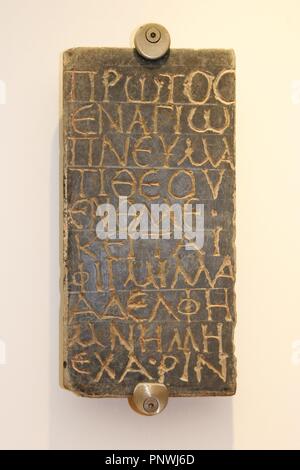 Roman tombstone. Early Christian. Epitaph with Christogram. Latin ...