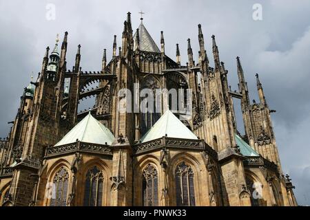 Apse and flying buttresses of Gothic St. Vitus Cathedral in Prague ...