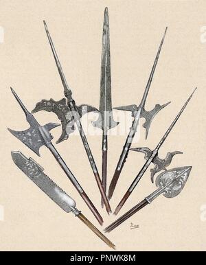 Weapons. Halberds and spearhead. Engraving Stock Photo - Alamy