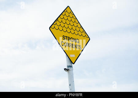 Beach signs warning of strong current and dangerous shorebreak on the ...