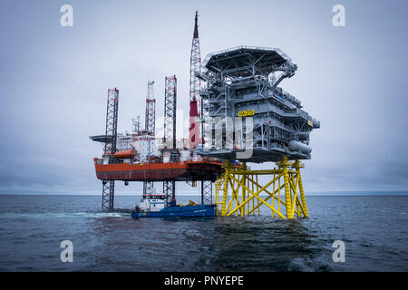 Jack Up accommodation platform, GMS Endeavour, and one of the three ...