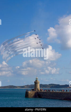 Red Arrows RAF Aerial Formation Display Team Leaving Red White and Blue ...