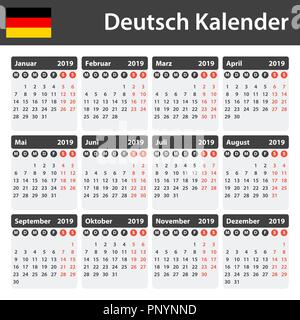 German Calendar for 2019. Scheduler, agenda or diary template. Week ...