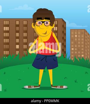 Yellow man with praying hands. Vector cartoon illustration Stock Vector ...