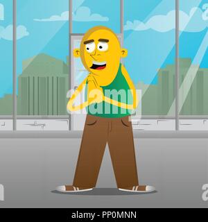 Yellow man with praying hands. Vector cartoon illustration Stock Vector ...