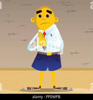 Yellow man with praying hands. Vector cartoon illustration Stock Vector ...