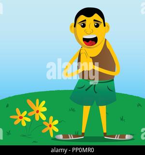 Yellow man with praying hands. Vector cartoon illustration Stock Vector ...