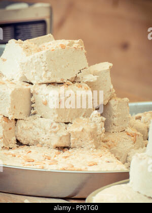 Concept of tasty food with halva on wooden background Stock Photo - Alamy