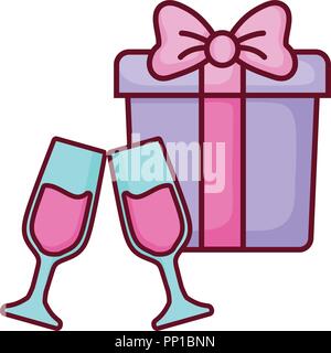 gift box and champagne glasses over white background, vector ...