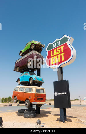 View of Last Exit an American themed drive-thru fast food highway ...