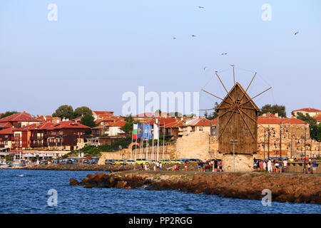 old wooden windmill landmark Nessebar Bulgaria Stock Photo - Alamy