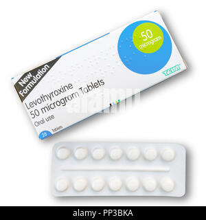 PHOTOGRAPH!! - Box and blister pack of Levothyroxine Tablets on blue ...