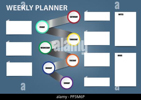Weekly planner with a chart for notes and white charts for each day of ...