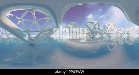 360 degree equirectangular panorama. Abstract empty white interior with ...