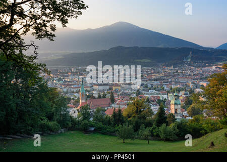 Innsbruck: view from Burgstadl to city center, church Alte Höttinger ...