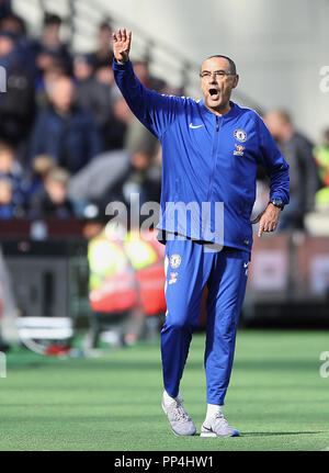 Chelsea manager Maurizio Sarri on the touchline during the Premier ...