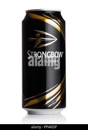 Can of Strongbow Original Cider isolated on white. Made by Bulmers ...