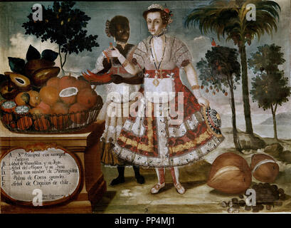 Casta Painting - 'Black and Indian woman: China Cambuja', 1763, Oil on ...