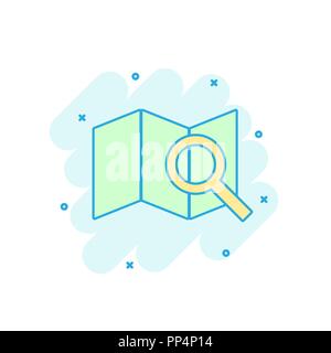 Map pin icon in comic style. GPS navigation cartoon vector illustration ...