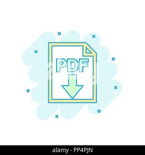 Cartoon colored PDF icon in comic style. Pdf document sign illustration ...