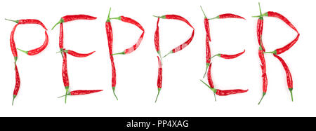the word "pepper" is written on the white of chilli peppers Stock Photo ...
