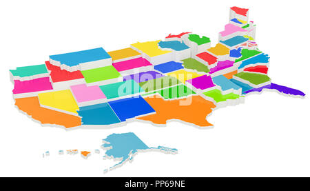 Multicolored United States map, each state in a unique color. Map of ...