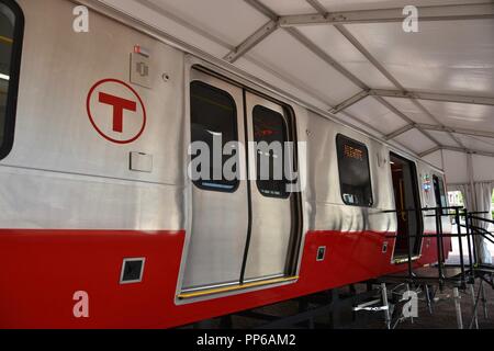Prototype MBTA Red Line car on display in Boston manufactured by CRRC ...