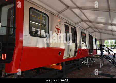 Prototype MBTA Red Line car on display in Boston manufactured by CRRC ...