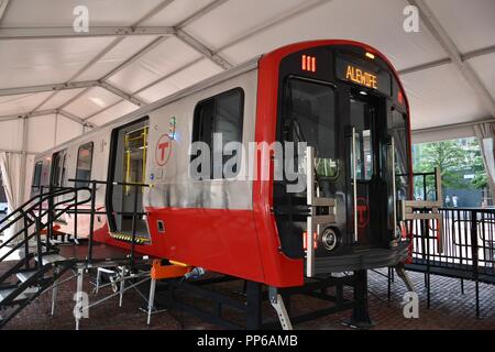 Prototype MBTA Red Line car on display in Boston manufactured by CRRC ...