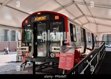 Prototype MBTA Red Line car on display in Boston manufactured by CRRC ...