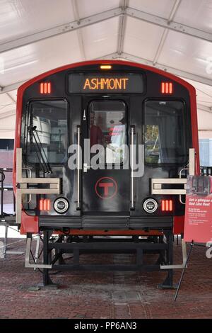 Prototype MBTA Red Line car on display in Boston manufactured by CRRC ...