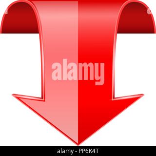 Red bent arrow. Down 3d symbol Stock Vector Image & Art - Alamy