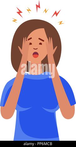 Headache attack, compassion fatigue. Head pain vector illustration ...