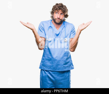Male nurse with clueless and confused expression isolated on white ...