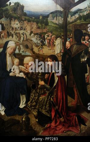 Flemish School, 16th century. Triptych. Central panel shows Holy Spirit at Pentecost. Left panel ...