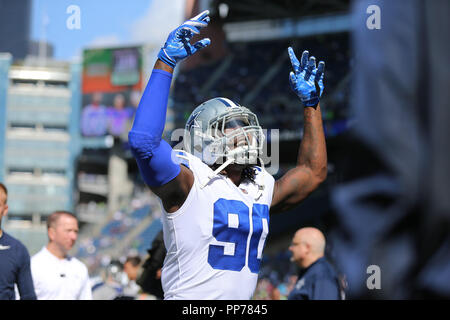 Seattle Seahawks defensive end DeMarcus Lawrence runs a drill during ...