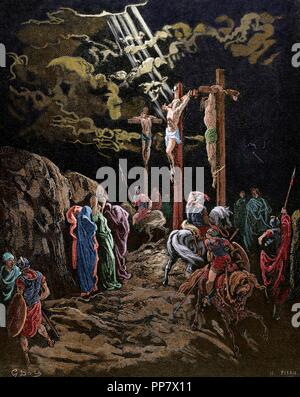 New Testament. Calvary. Jesus dies on the cross. Drawing by Gustave ...