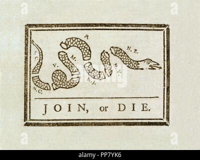 Join or Die political cartoon by Benjamin Franklin Stock Photo - Alamy