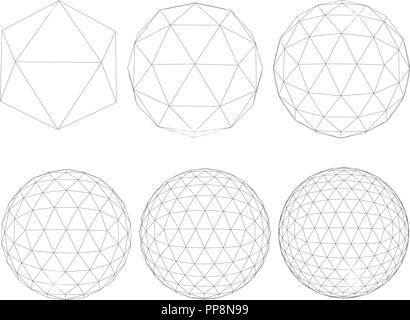 A set with spheres transforming from a simple form to a complex form. Sequence of geometric ...