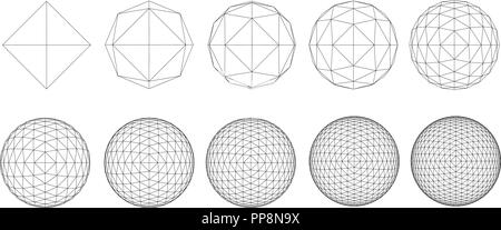 A set with spheres transforming from a simple form to a complex form ...