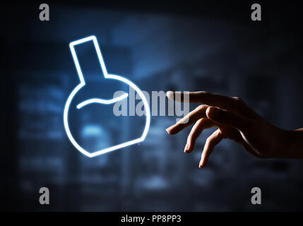 Man touching a medical research concept on a touch screen with his ...