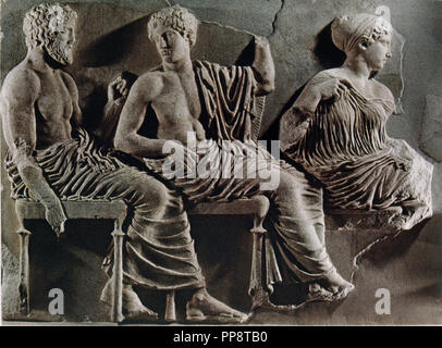 Poseidon, Apollo, and Artemis. Parthenon frieze. Ca. 445 BC. Marble, (Acropolis Museum Stock ...