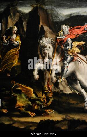 Saint George Fighting the Dragon. Detail of the altarpiece 'Retable of ...