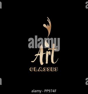 Art classes golden lettering logo design set. Calligraphy school and ...