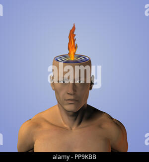 Head and shoulders of the male human body showing muscles sinews and ...