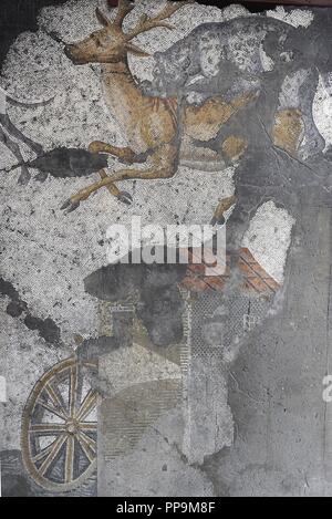 Ancient Roman mosaic of a leopard attacking an antelope in Africa from ...