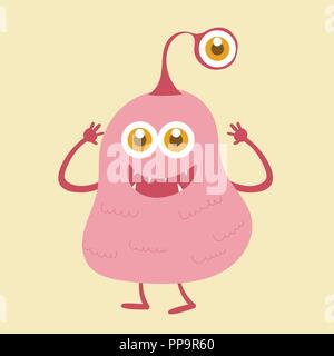 Cute monster cartoon character smile with happiness vector illustration ...