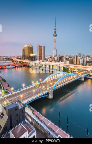 Aerial view of Sumida-City and the Sumida river in Tokyo, Japan Stock ...