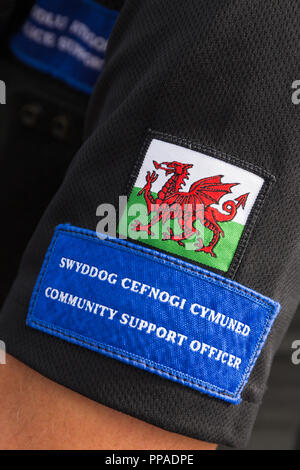 A Welsh police community support officer (PCSO) looks on during an ...